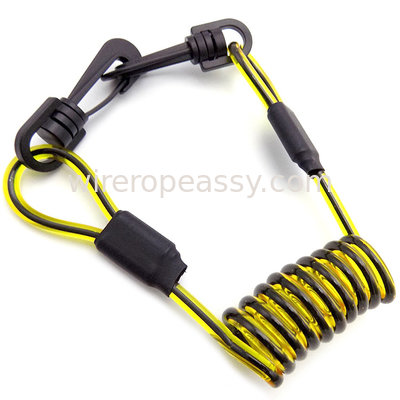 Yellow Clear PVC Coated Black PU Coil Plastic Tool lanyard With Plastic Swivel Snap Hook