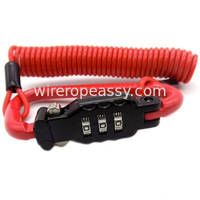 Ø3.0mm  Security Red PVC Coated Steel wire 3 Digits Combination Retractable Helmet Cable Lock