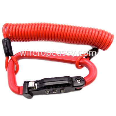 Ø3.0mm  Security Red PVC Coated Steel wire 3 Digits Combination Retractable Helmet Cable Lock