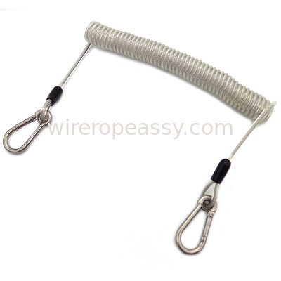 3.2mm Security Bungee Coil Spring Tool  Lanyard With Swivel  Carabiner And Loop