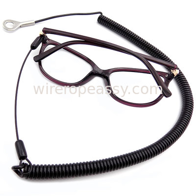 Anti - Theft Safety 1.5m Long Black Pure PU Cable Tool Lanyard With Glasses