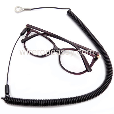 Anti - Theft Safety 1.5m Long Black Pure PU Cable Tool Lanyard With Glasses