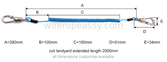 3.2mm Steel Wire Coated Transparent Blue PU Safety Tool Lanyards with Carabiner Hook