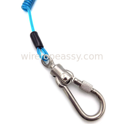3.2mm Steel Wire Coated Transparent Blue PU Safety Tool Lanyards with Carabiner Hook