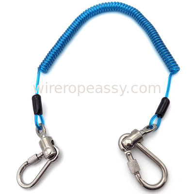 3.2mm Steel Wire Coated Transparent Blue PU Safety Tool Lanyards with Carabiner Hook
