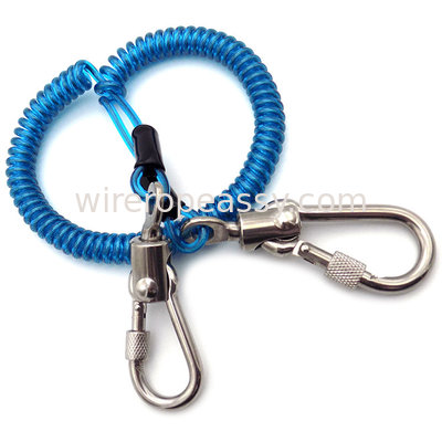 3.2mm Steel Wire Coated Transparent Blue PU Safety Tool Lanyards with Carabiner Hook