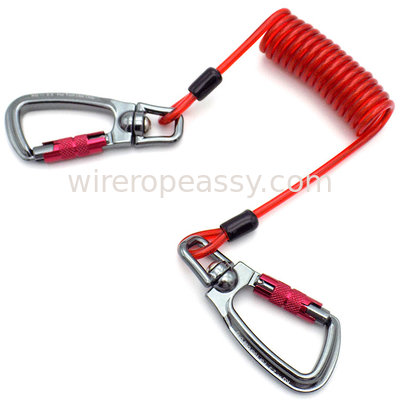 3.2mm Security Bungee Coil Spring Tool  Lanyard With Swivel  Carabiner And Loop