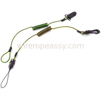 5.0mm Black PU Coated Clear Yellow PVC Diving Coil Tool Lanyard With Snaps Quick Release Buckles
