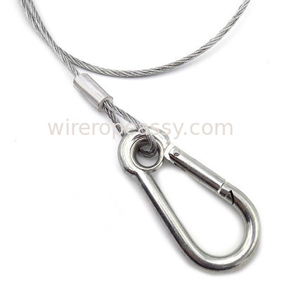 7*7 Stainless Steel Wire Rope Assembly Safety Cable With Snap Hook