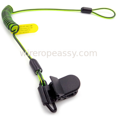 OEM Steel Wire Coiled Tool Tether Retractable Lanyard With Buckle Swivel Hook On Both Ends