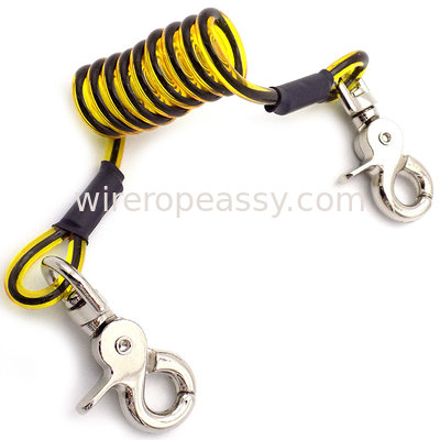 OEM Steel Wire Coiled Tool Tether Retractable Lanyard With Buckle Swivel Hook On Both Ends