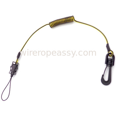OEM Steel Wire Coiled Tool Tether Retractable Lanyard With Buckle Swivel Hook On Both Ends