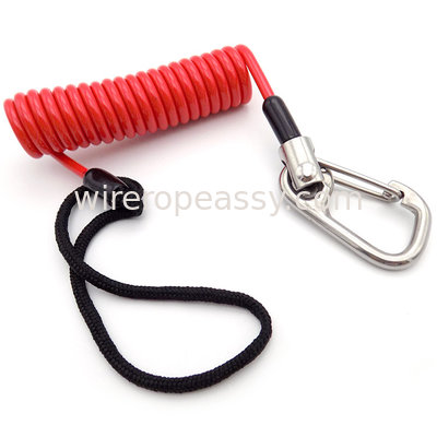 OEM Double Hook Spring Elastic Coil Lanyard  With Buckle Swivel Hook On Both Ends