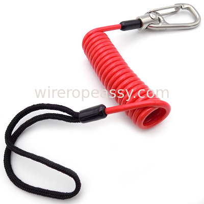OEM Double Hook Spring Elastic Coil Lanyard  With Buckle Swivel Hook On Both Ends