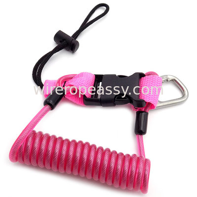 OEM Double Hook Spring Elastic Coil Lanyard  With Buckle Swivel Hook On Both Ends