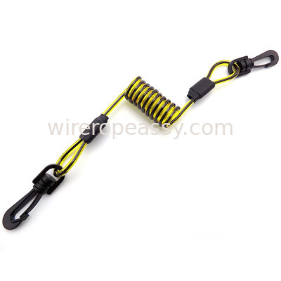 Double Color OEM PU Coiled Tool Tether  Lanyard With Plastic Buckle Swivel Hook On Both Ends