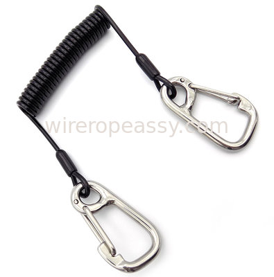 High Tention 5.0mm Black Coil Tool Lanyard With Swivel Carabiner And Key Ring