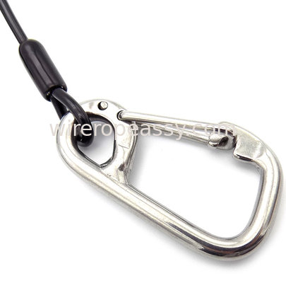 High Tention 5.0mm Black Coil Tool Lanyard With Swivel Carabiner And Key Ring