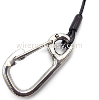 High Tention 5.0mm Black Coil Tool Lanyard With Swivel Carabiner And Key Ring