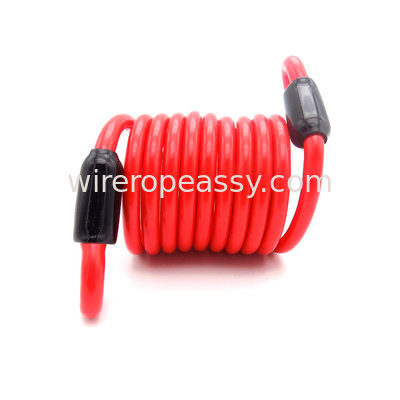 Safety Tool Lanyards Diving 7*19 Coated Red PU 900mm Galvanized Steel Wire Coiled Tool Lanyard For Air