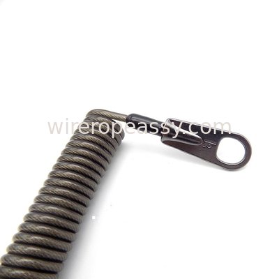 3.2mm Clear Black PU Coated Steel Wire Stretch Adjustable Tool Lanyard With Zipper Eyelet