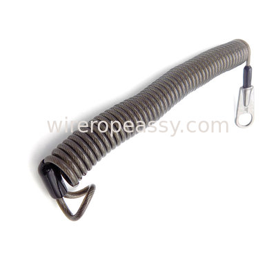 3.2mm Clear Black PU Coated Steel Wire Stretch Adjustable Tool Lanyard With Zipper Eyelet