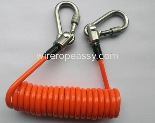 Plastic Coiled Lanyards Spring , Wrist Lanyards With Swivel Stainless Steel Carabineer