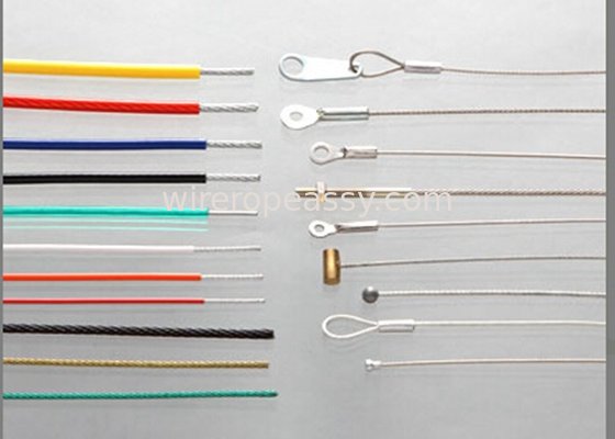 Coated Wire Rope Assembly With Stainless Tabs / Loops / Eyelet Terminals / Ball Fittings