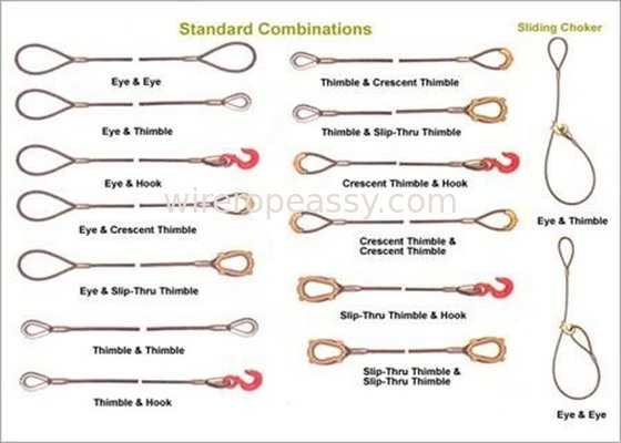 Single / 3 - Leg  / 2 - Leg Wire Rope Slings With Snap Carabiners / Eye Hooks