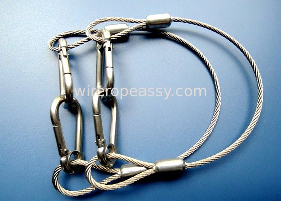 3.2 mm Wire Rope Lifting Slings Cable Steel Wire Fittings With 5 mm  Stainless Carabiners