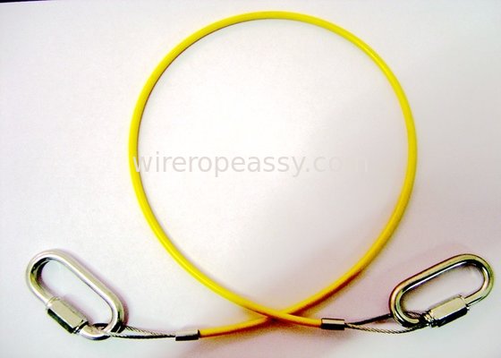 Yellow PVC Coated Steel Wire Rope Slings Cable With Quick Links At Both Sides