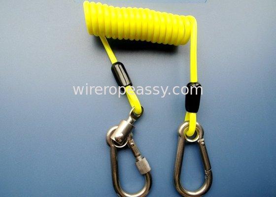 High Tension 5.0 mm Yellow Coil Tool Tether Lanyards With Stainless Carabiner