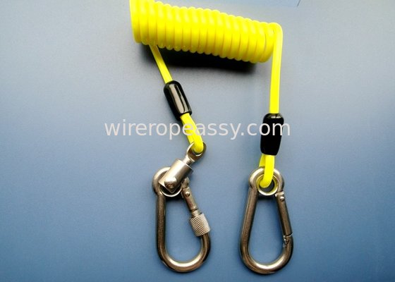 High Tension 5.0 mm Yellow Coil Tool Tether Lanyards With Stainless Carabiner
