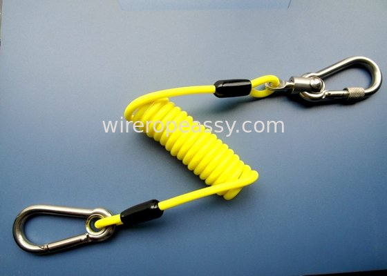 High Tension 5.0 mm Yellow Coil Tool Tether Lanyards With Stainless Carabiner