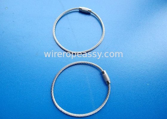 2.0 mm 7 * 7 Stainlss Steel Cable Key Ring  Round Cable Tag For Bag With Buckel