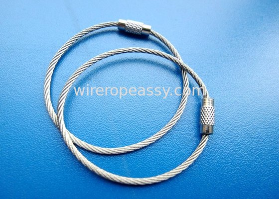 2.0 mm 7 * 7 Stainlss Steel Cable Key Ring  Round Cable Tag For Bag With Buckel