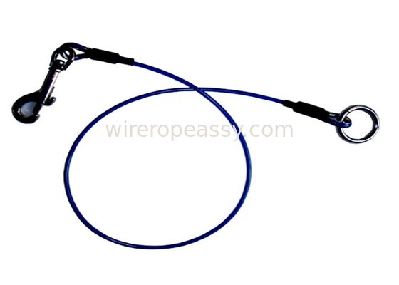 Orange Coated Wire Rope Assemblies Dog Lead / Stay Cable With Key Chain / Hooks /  Handle