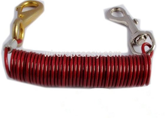 2.0mm Red Safety Tool Lanyards ,  Spring Coil Cable With Triggle Hooks