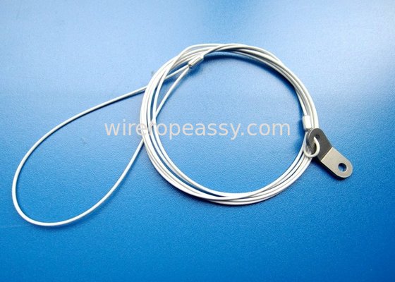 1.8 mm  Custom Wire Rope Assemblies White PA Coated Stainless Wire Lanyard With 5.0 mm Eye Tabs