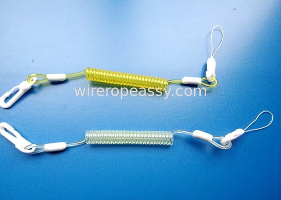 3.0 mm Clear Yellow  Shock Absorbing Lanyards  Cord Lanyard PU Coated Coil Spring With POM Carabiners
