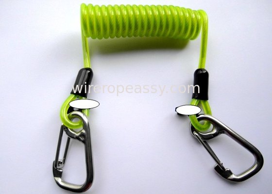 Green Transparent Retractable Safety Lanyard Spring Spiral Coil Cable With Safety Hooks