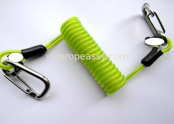 Green Transparent Retractable Safety Lanyard Spring Spiral Coil Cable With Safety Hooks