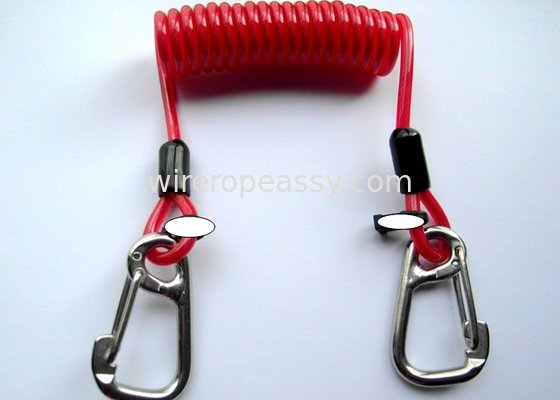 Red Safety Tool Lanyards , Spring Steel Cable Lanyard For Tools  4.5 mm