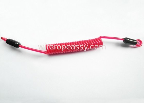 Double Loops Red Spring Steel Coil Lanyard with Black Plastic Sleeves