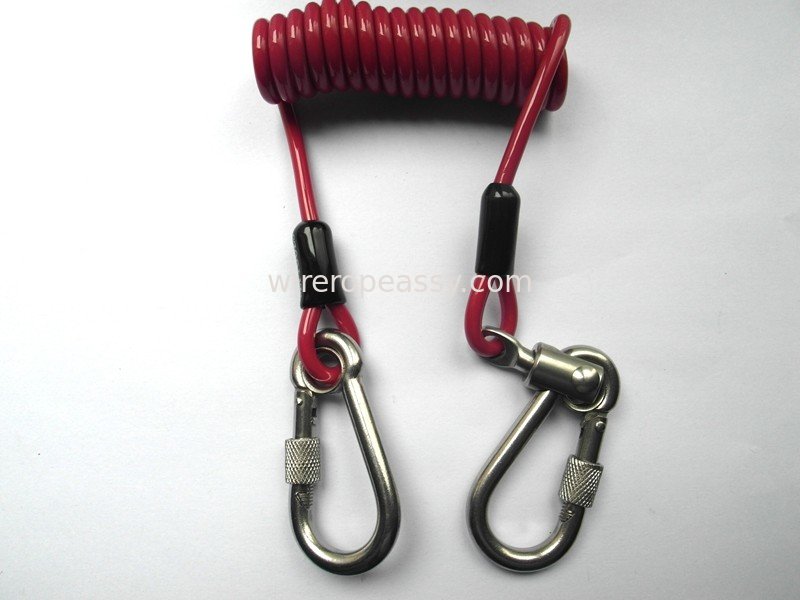 5.0 mm Red Tool Lanyard Cable With Swivel Stainless Locking Hooks