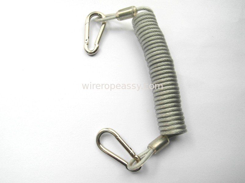 Transparent PU Coated Coil Spring Cable 4.0mm Galvanized Carebiners