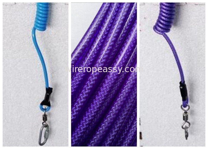 Purple Polyester Coated 5.0mm Safety Tool Lanyards Cable With Hooks