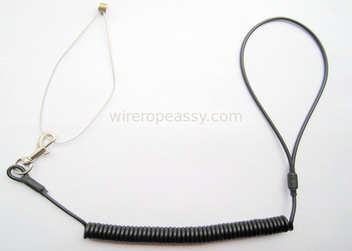 Scaffold Black Coil Safety Tool Lanyards With Loops Round Wire
