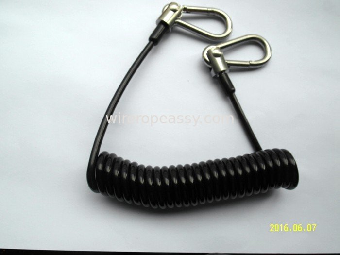 1500mm Black Stainless  Retracting Security Tool Spring Lanyard For Tools，Spanners