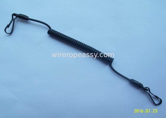 2.5mm Black PU Cord Coil Spring Elastic Lanyard with Double Simplex Hooks